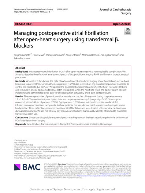 Pdf Managing Postoperative Atrial Fibrillation After Open Heart Surgery Using Transdermal β1