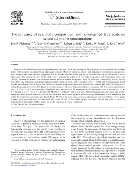 Pdf The Influence Of Sex Body Composition And Nonesterified Fatty