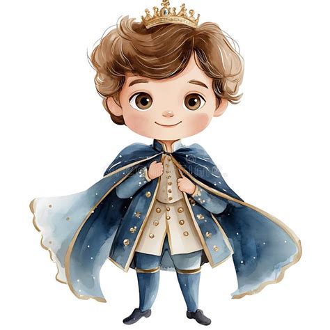 Smiling Cartoon Prince In Blue And Gold Outfit Stock Illustration