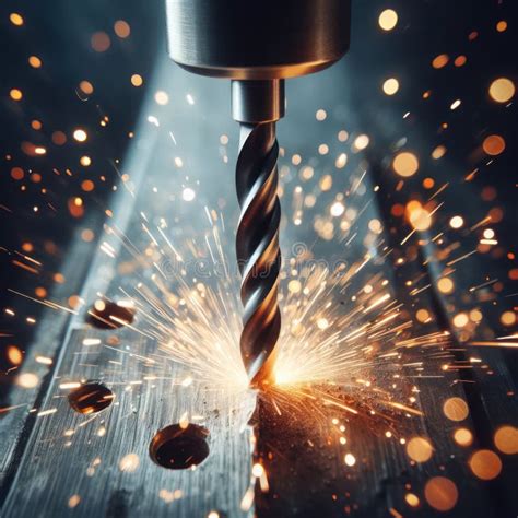 The Process Of Drilling A Hole In A Metal Part Stock Illustration