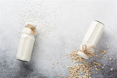 회색 배경에 오트밀과 쌀로 만든 수제 다이어트 야채 우유 다이어트 건강 한 개념 공백 및 배너top 보기를 복사합니다 0명에 대한 스톡 사진 및 기타 이미지 Istock