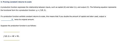 Solved 4 Proving Constant Returns To Scale A Production