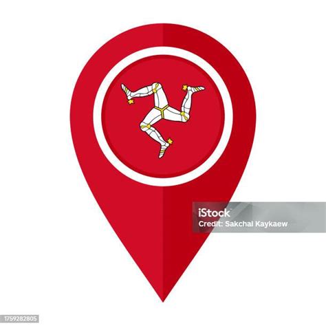 맨 섬 플래그의 플랫 맵 마커 아이콘입니다 벡터 일러스트 레이 션 흰색 배경에 고립 된 개념에 대한 스톡 벡터 아트 및 기타