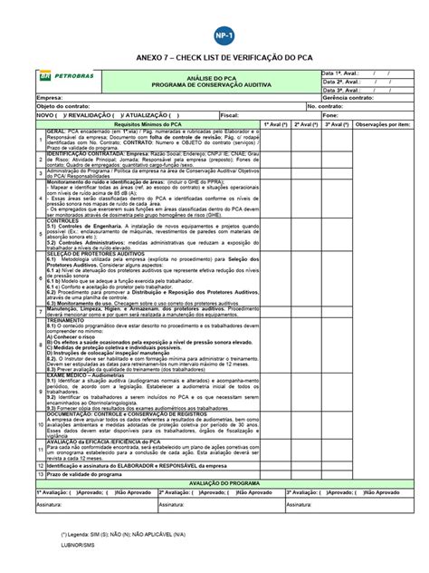 Anexo 7 Check List Verificação Pca Pdf Audiologia Audição