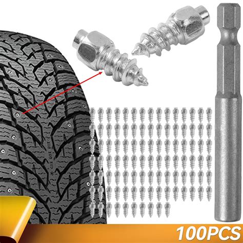100pcs Screw Tire Studs Snow Tire Spikes Tool Anti Slip 412mm For Car