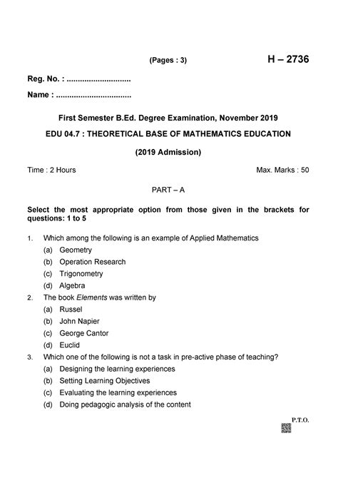 EDU Theoretical Base Of Mathematics Education Pages H P T Reg No Studocu