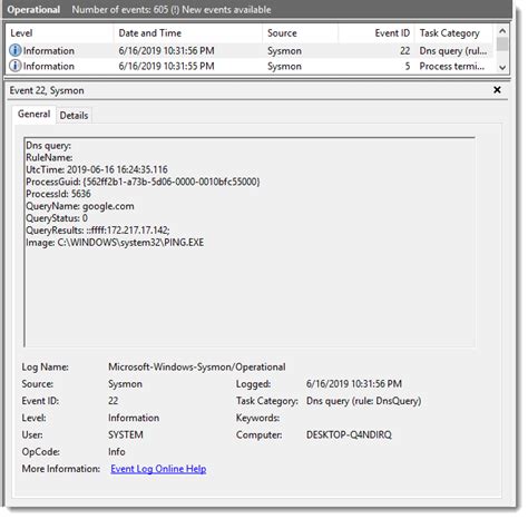 Sysmon Version 10 Dns Logging Sun Jun 16th Jeremy Murtishaw Inc
