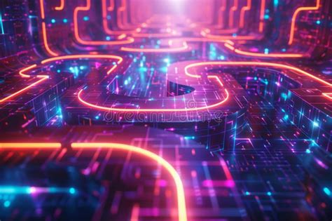 A Vibrant Neon Circuit Maze Pulsing With Energy Stock Image Image Of Creativity Design