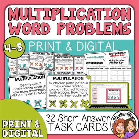 Multiplication Word Problem Task Cards Print And Digital Math Worksheets Library