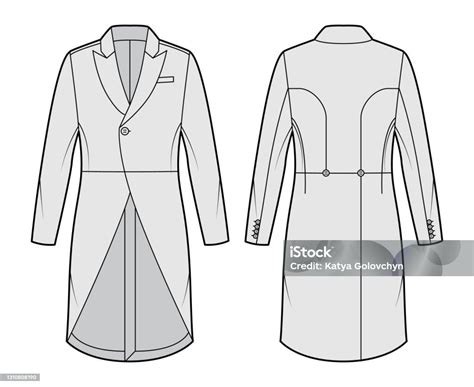 롱 슬리브 피크 라펠 칼라 컷어웨이 프론트 웰트 포켓이 있는 모닝 코트 재킷 테크니컬 패션 일러스트 0명에 대한 스톡 벡터 아트 및 기타 이미지 Istock