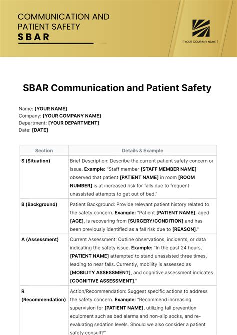 Free Sbar Communication And Patient Safety Template To Edit Online