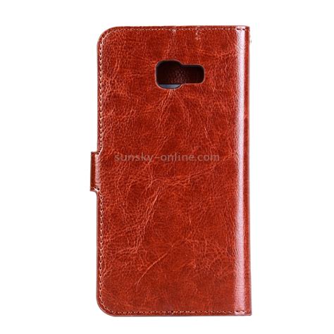 갤럭시 A3 2017 A320 크레이지 호스 텍스처 수평 플립 Pu 가죽 케이스 홀더 및 카드 슬롯 및 지갑 및 포토 프레임 및 끈 및 마그네틱 버클 브라운