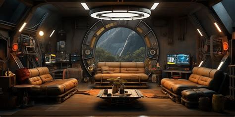 Premium Photo Scifi Bunker Living Room With Hightech Gadgets