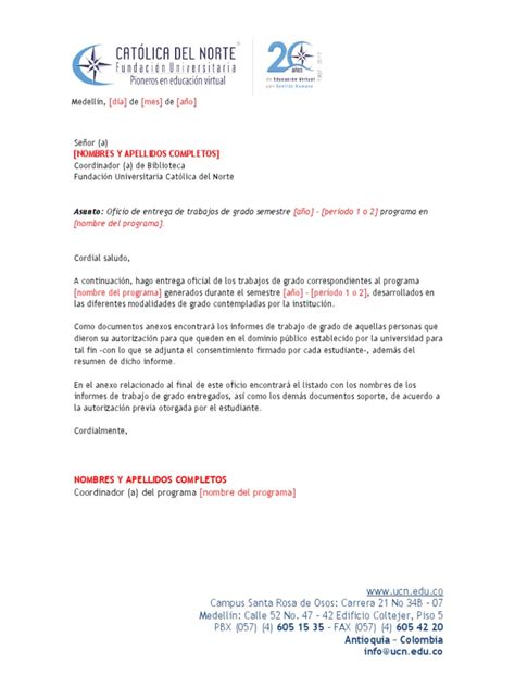 Anexo 1 Plantilla De Oficio De Entrega De Informes Pdf