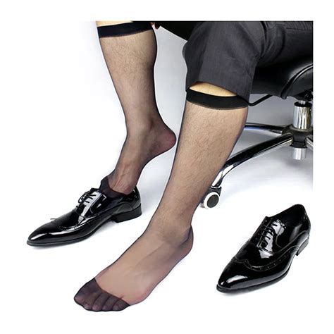 Mens Ultra Sheer Black Dress Socks Long Hose Visual Male Tnt Suit