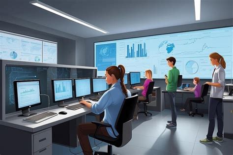 Premium Photo Create A Vector Graphic Of Babes Analyzing Data On Computers In A