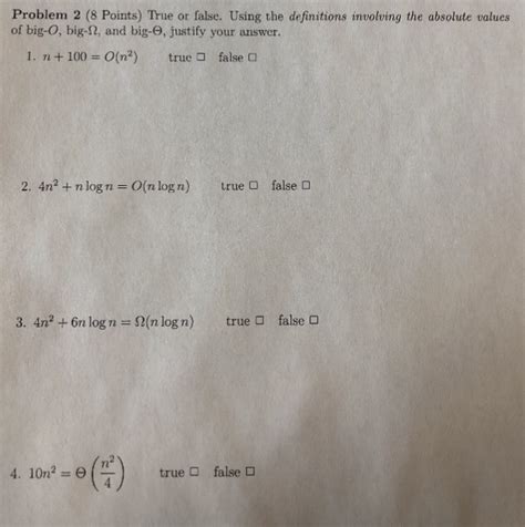 Solved Problem Points True Or False Using The Chegg