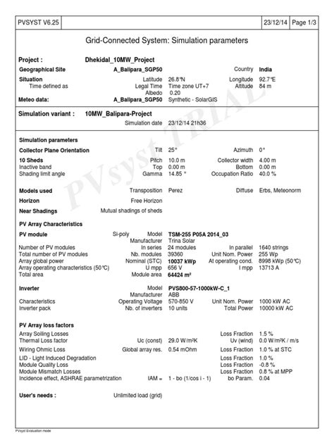 Assam Pvsyst Report Pdf Power Inverter Solar Panel