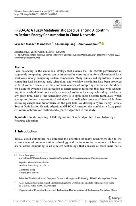 Fpso Ga A Fuzzy Metaheuristic Load Balancing Algorithm To Reduce