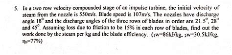 Solved In A Two Row Velocity Compounded Stage Of An Impuise