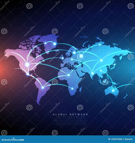 Digital World Map Linked By Lines Connections Network Design Stock