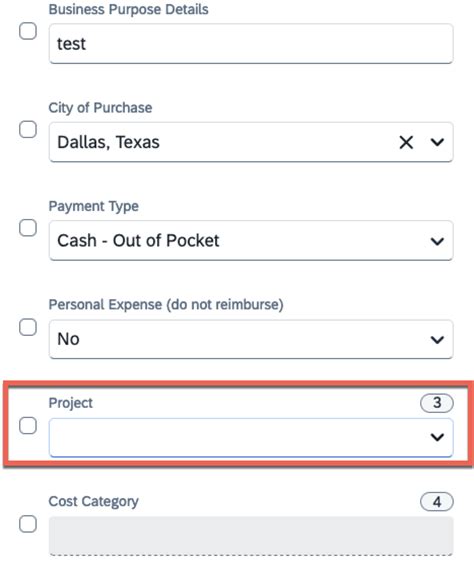 most recently used options for project cost cate sap concur