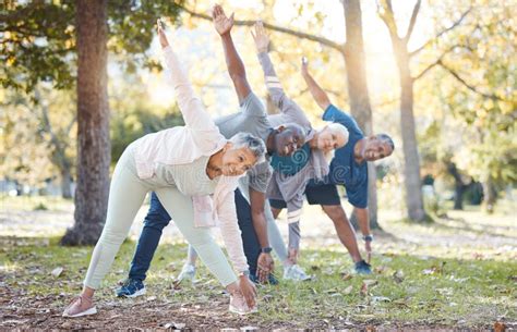 Yoga Park And Old People Stretching Fitness And Exercise With