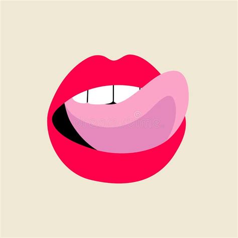 Open Female Human Mouth With Tongue Teeth In Modern Flat Line Style
