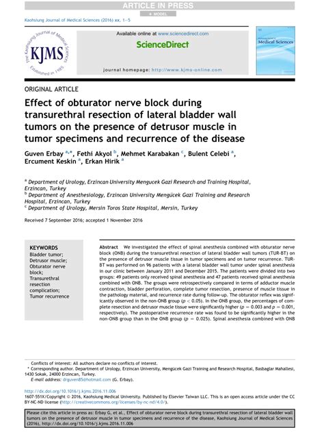 Pdf Effect Of Obturator Nerve Block During Transurethral Resection Of Lateral Bladder Wall