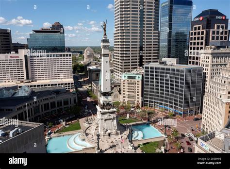 View Looking Down On The Soldiers And Sailors Tower In Monument Circle