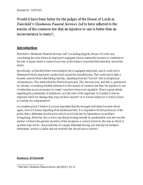 Factual Causation Essay Would It Have Been Better For The Judges Of The House Of Lords In