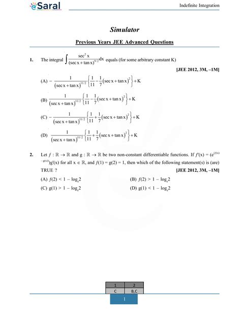 Indefinite Integration Jee Advanced Previous Year Questions With