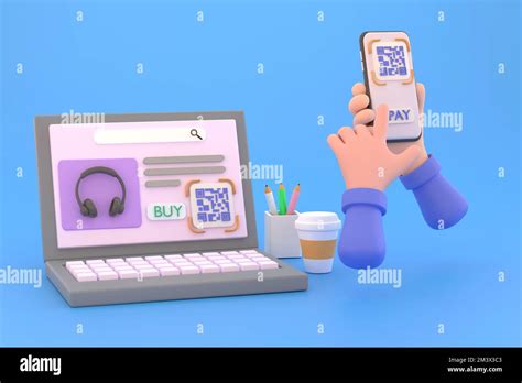 3d Hand Smartphone To Make Mobile Wallet Payment Via Qr Code Scanning