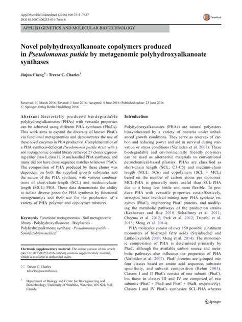 Cheng And Charles 2016 Novel Polyhydroxyalkanoate Copolymers Produced In Pdf Molecular