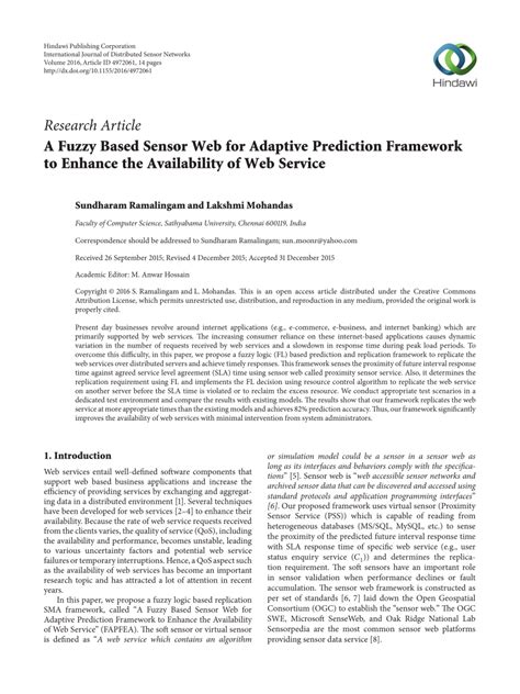 pdf a fuzzy based sensor web for adaptive prediction framework to