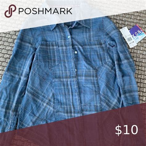 Roxy Flannel Plaid Cotton Top Button Up Shirt Womens Chambray Fashion