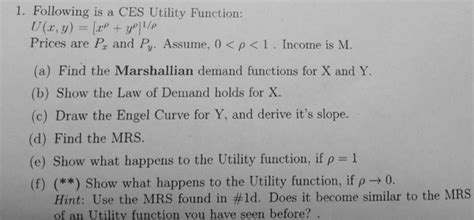 Solved Following Is A Ces Utility Function U X Y