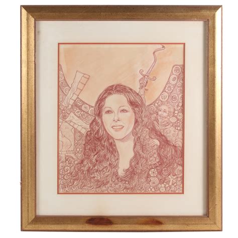 Kelly Collins Female Portrait Colored Pencil Drawing 1979 Ebth