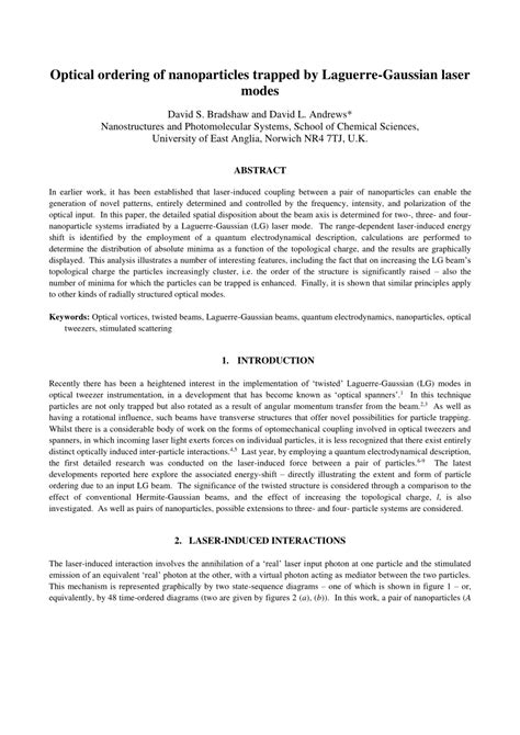 Pdf Optical Ordering Of Nanoparticles Trapped By Laguerre Gaussian Laser Modes
