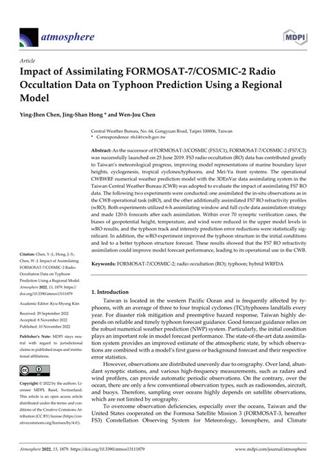 Pdf Impact Of Assimilating Formosat 7cosmic 2 Radio Occultation Data On Typhoon Prediction