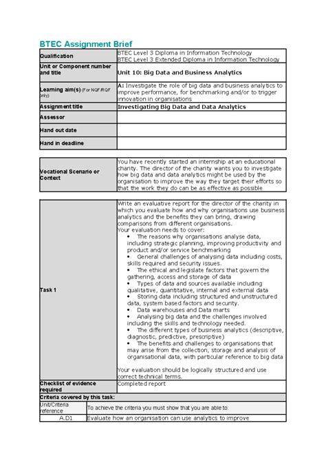Btec Assignment Brief Learning Aim A Btec Assignment Brief Qualification Btec Level 3