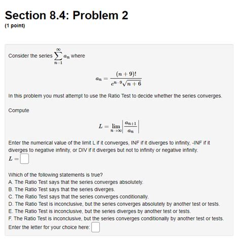 Solved Section 8 4 Problem 2 1 Point Consider The Series