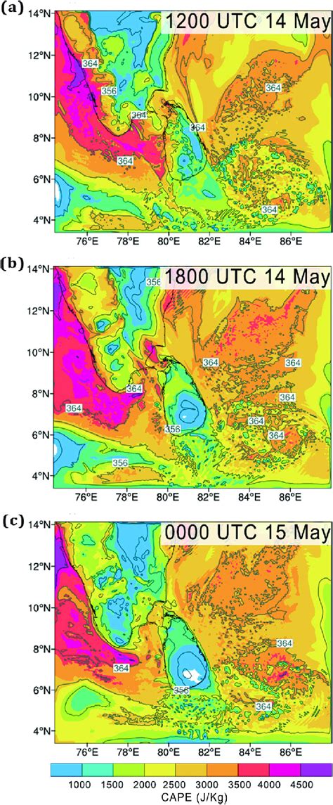 Model Simulated Convective Available Potential Energy Cape Colored
