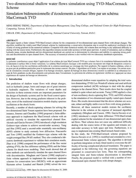 Pdf Two Dimensional Shallow Water Flows Simulation Using Tvd