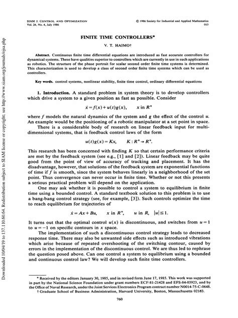 Haimo Finite Time Controllers Pdf Control Theory Dynamical System