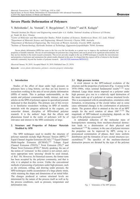 Pdf Severe Plastic Deformation Of Polymers