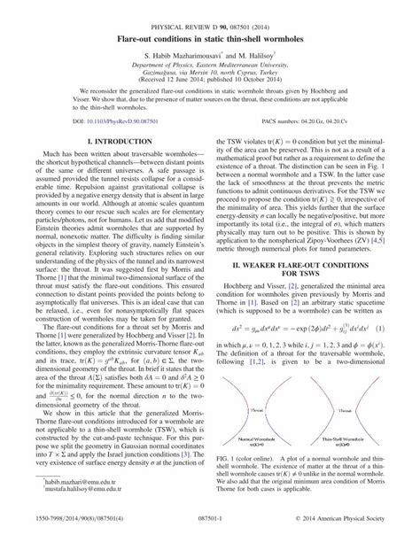 pdf flare out conditions in static thin shell wormholes dokumen tips