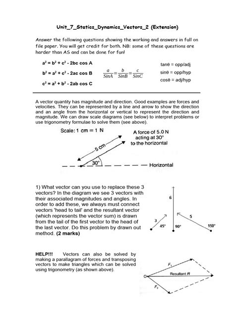 Unit 7 Statics Dynamics Vectors 2 Pdf Euclidean Vector Force