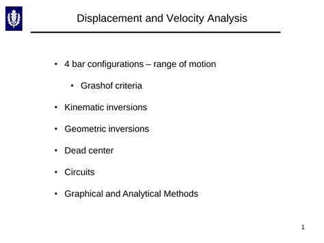 Pdf Displacement And Velocity Analysis School Of …moreno Kinematics Me 5150 Kinematics