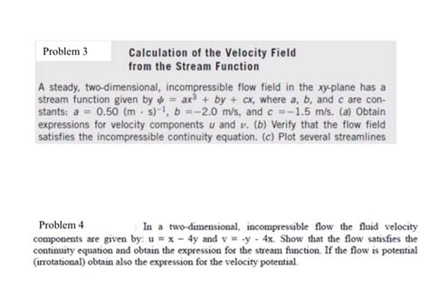 Solved Problem Calculation Of The Velocity Field From The Chegg